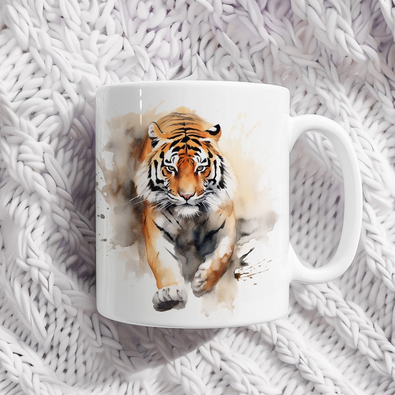 Tiger Mug Watercolor Animal Mug Ceramic Coffee Mug With Animal Motif ...