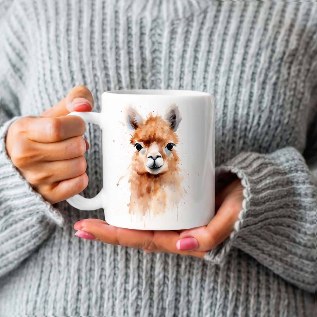 Alpaca Cup Watercolor Animal Mug Ceramic Coffee Mug With Animal Motif ...