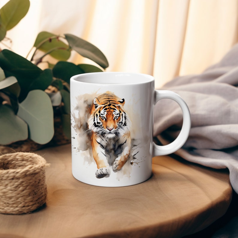Tiger Mug Watercolor Animal Mug Ceramic Coffee Mug With Animal Motif ...