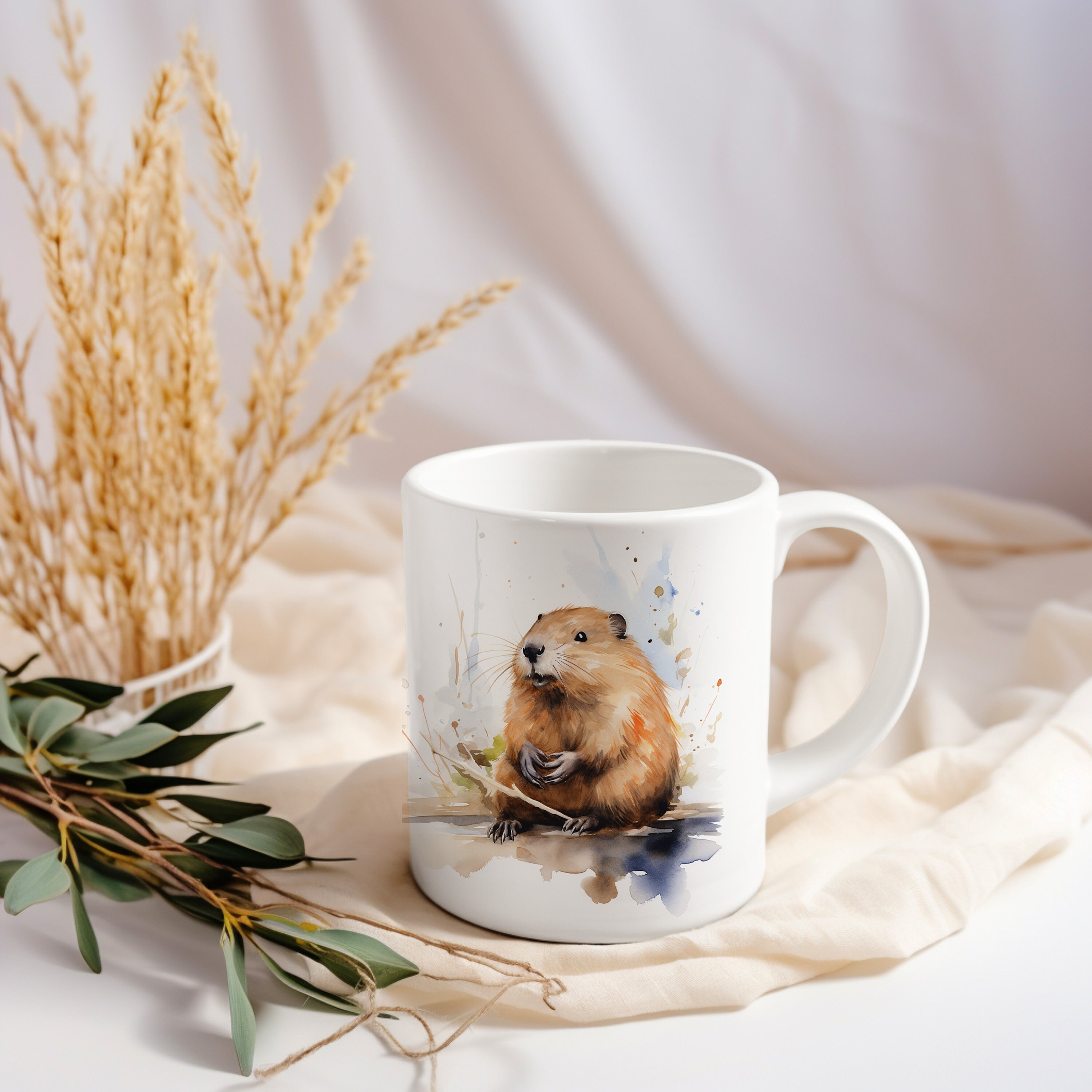 Beaver Mug Watercolor Animal Mug Ceramic Coffee Mug With Animal Motif ...