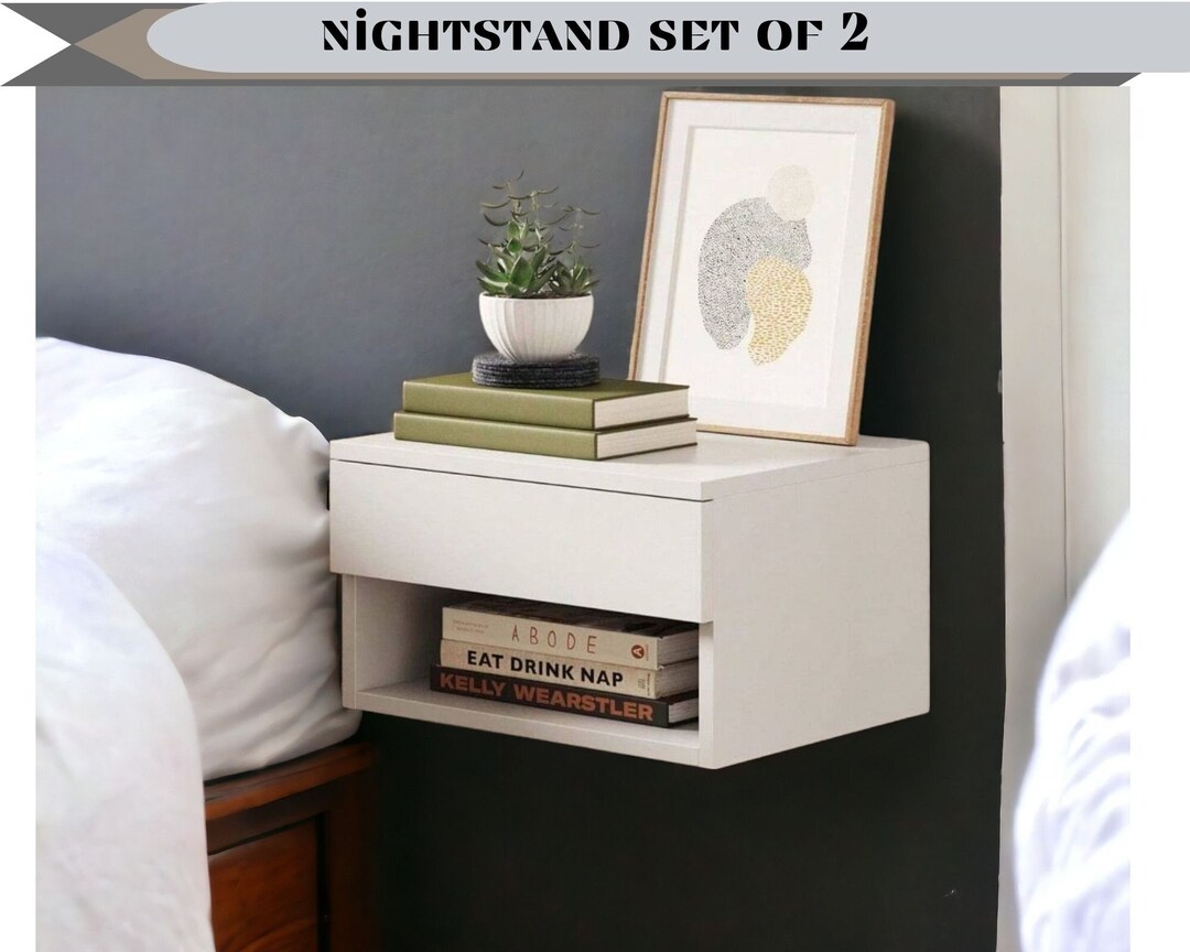 Floating Nightstand, Rustic Wood Modern Bedroom Nightstands, Long ...
