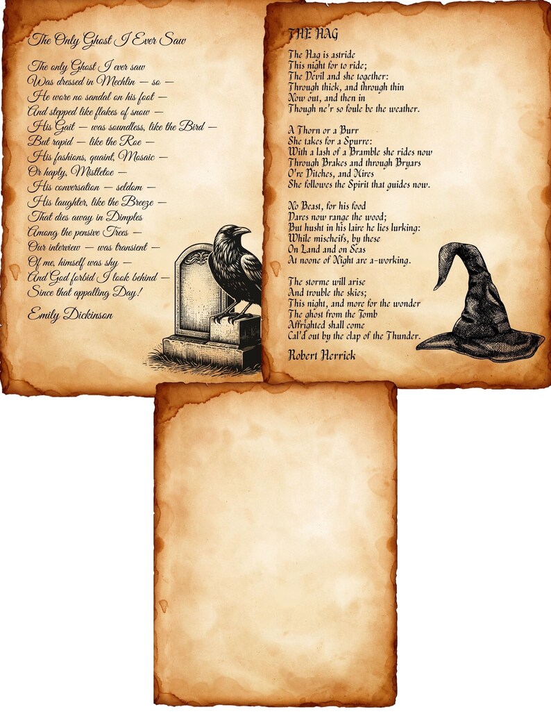 10 Halloween Poetry Journal Cards, Vintage Gothic Poems and Designs ...