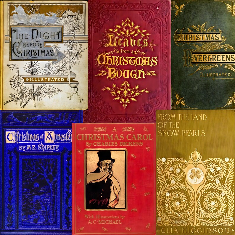 Printable Victorian Christmas Book Covers, Gilded Designs (digital ...