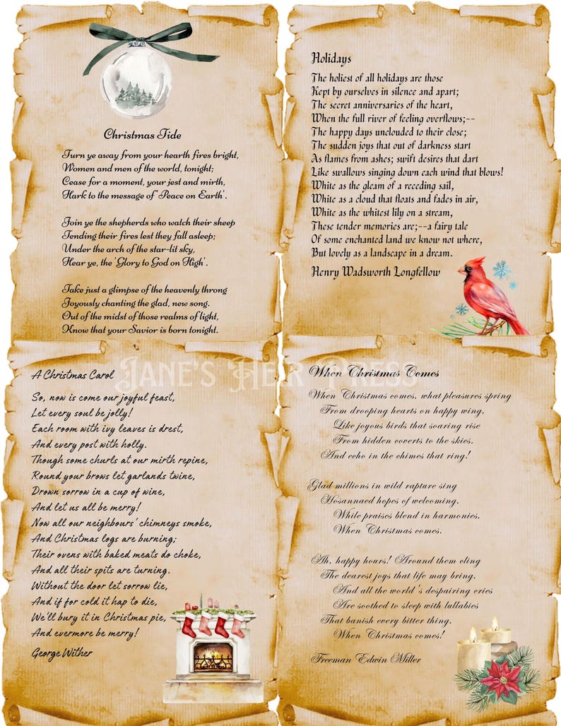Christmas Poetry Cards | Card Inserts | Vintage- Inspired | Décor ...