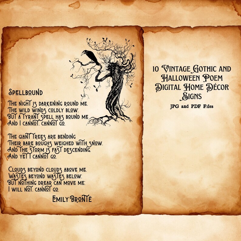 Gothic Poetry Prints, Haunted House, Black Cat Halloween Decor (JPG ...