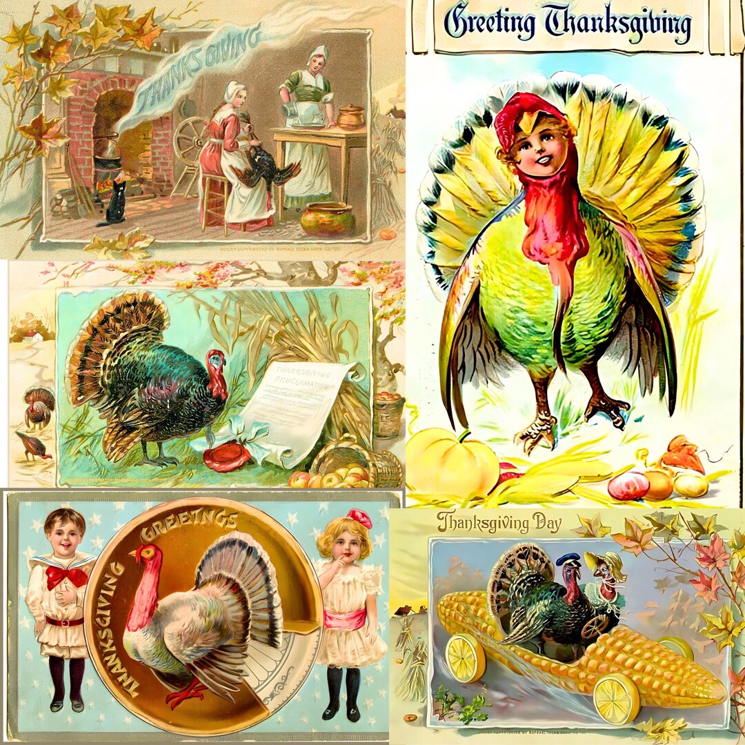 Quirky Thanksgiving Retro Postcards, Funny Vintage Clip Art (PDF, PNG ...
