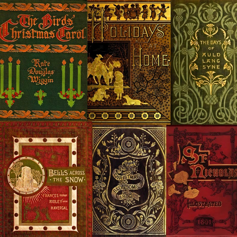 Printable Victorian Christmas Book Covers, Gilded Designs (digital ...