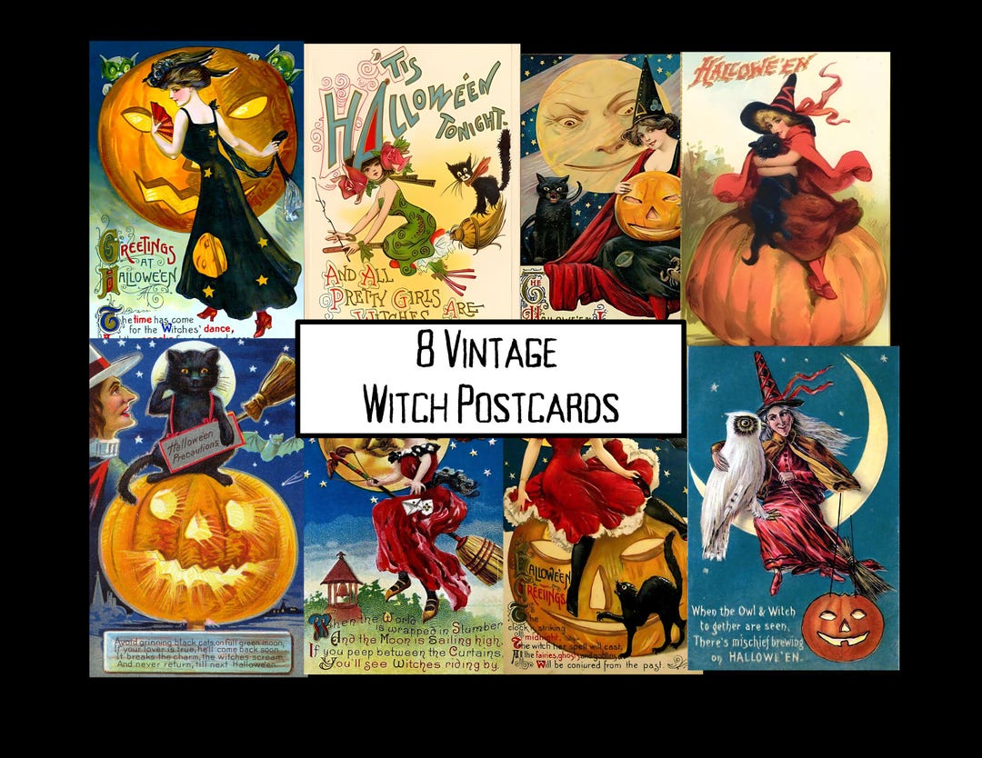 Vintage Halloween Witch Postcards, Printable Clip Art (PDF & JPG) - Etsy