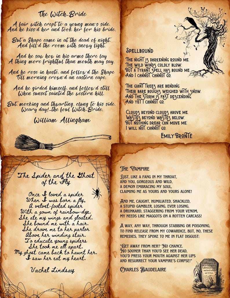 10 Halloween Poetry Journal Cards, Vintage Gothic Poems and Designs ...