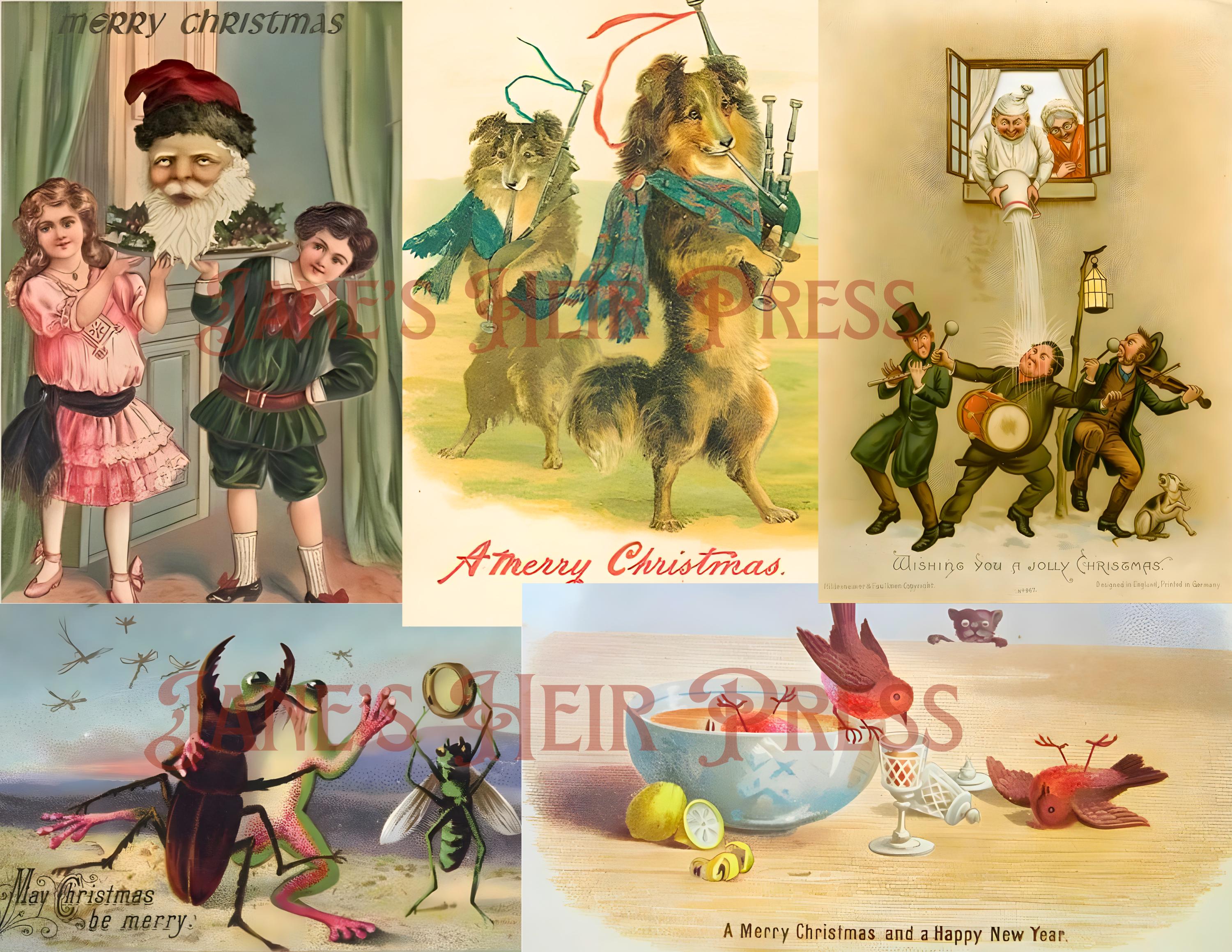 Weird Victorian Christmas Postcard Bundle, Eerie Holiday Prints, 3 ...