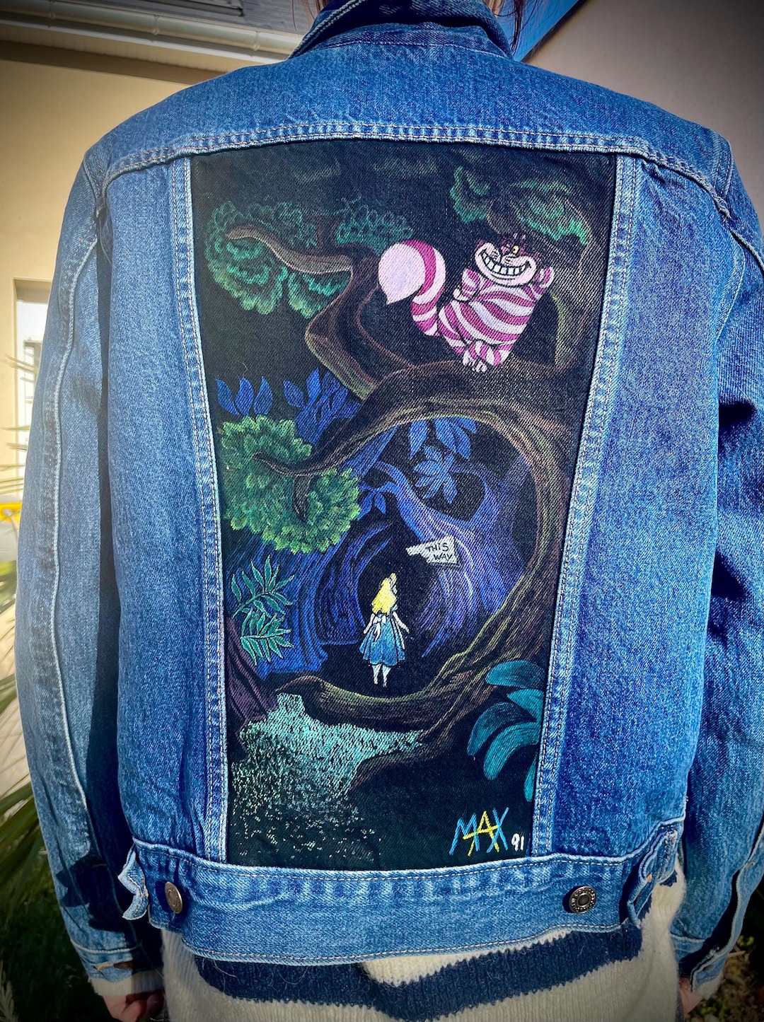 Custom Levis Jacket Alice in Wonderland Theme Disneyland Paris Cheshire ...