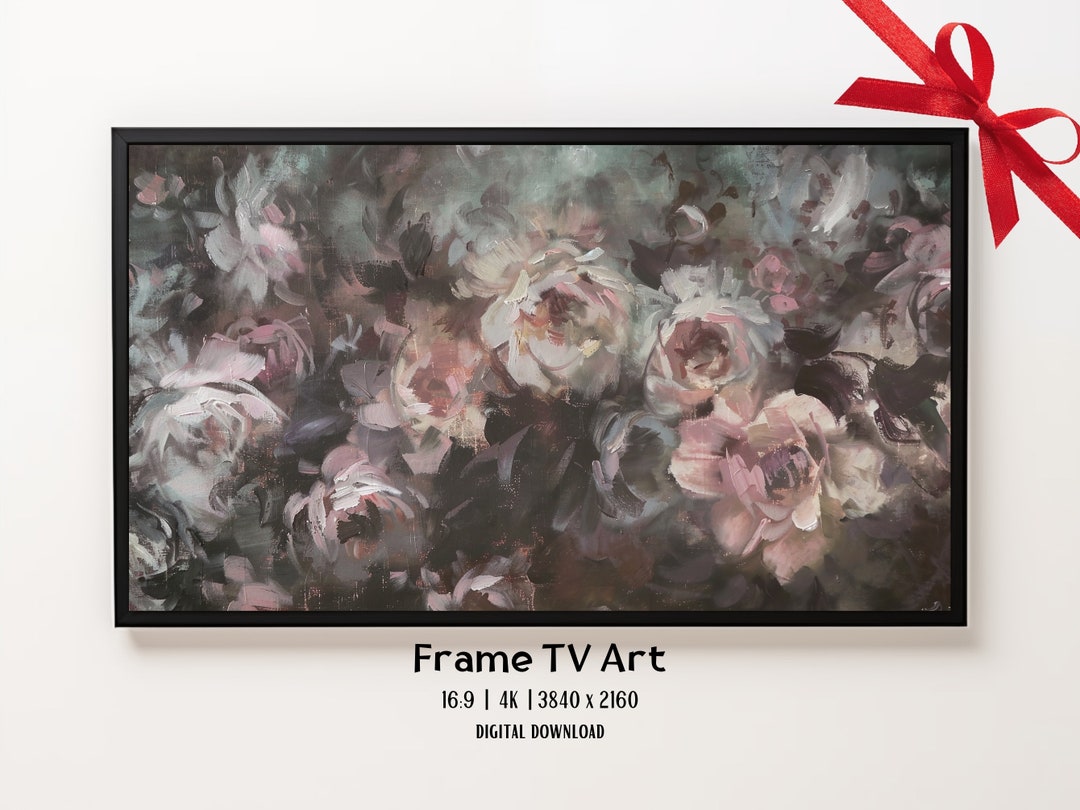 Antique Vintage Flowers Frame TV Art, Dark Floral Summer Tv Art, Rustic ...