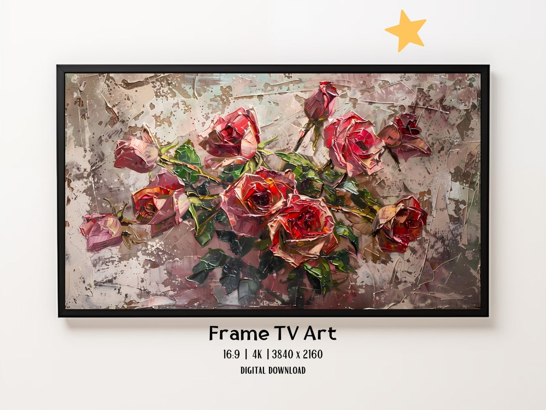 Victorian Flower Frame TV Art, Antique Dark Red Roses Tv Artwork ...