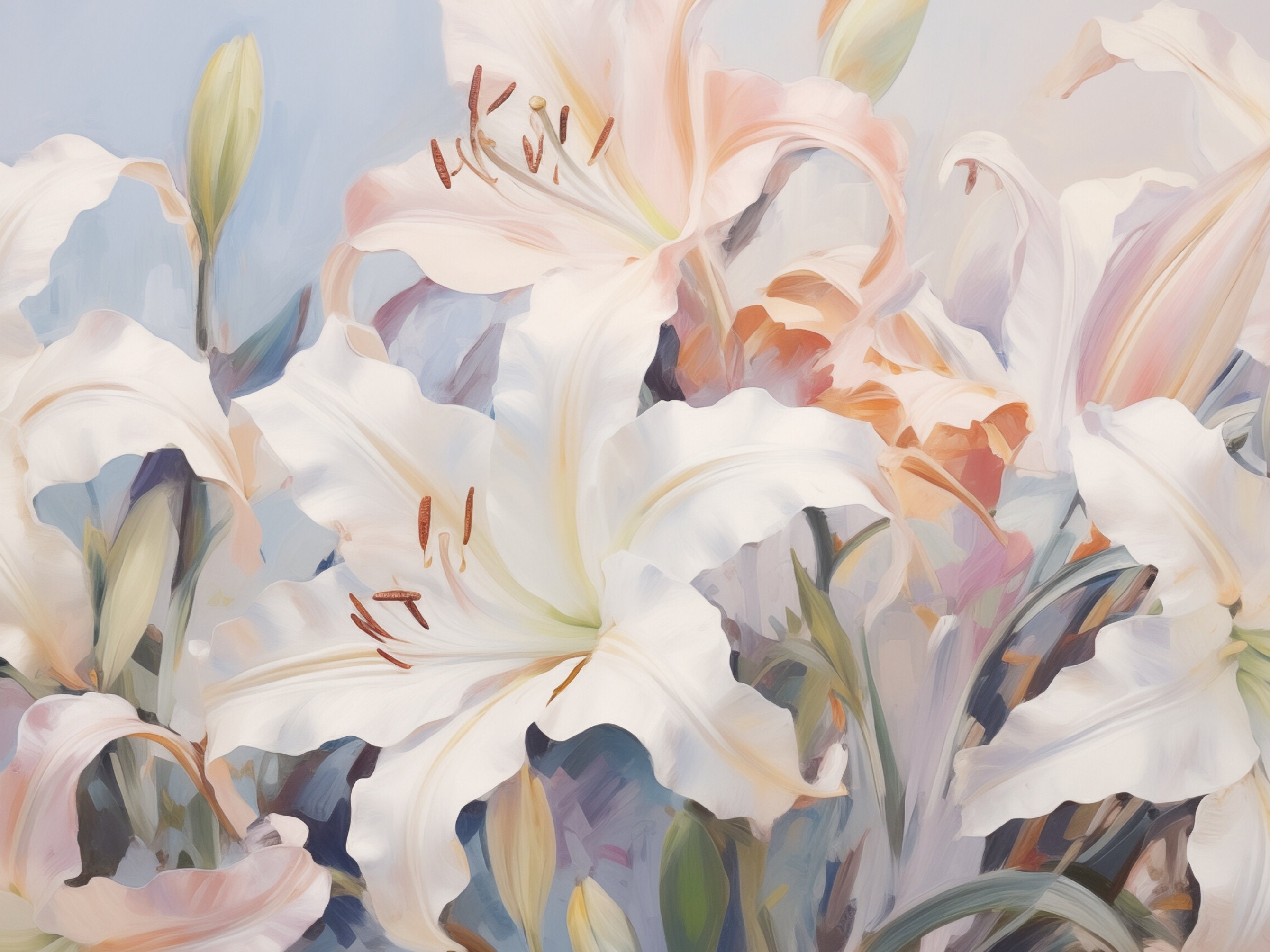 White Lilies Samsung Frame TV Art, Floral Oil Painting, Neutral Floral ...