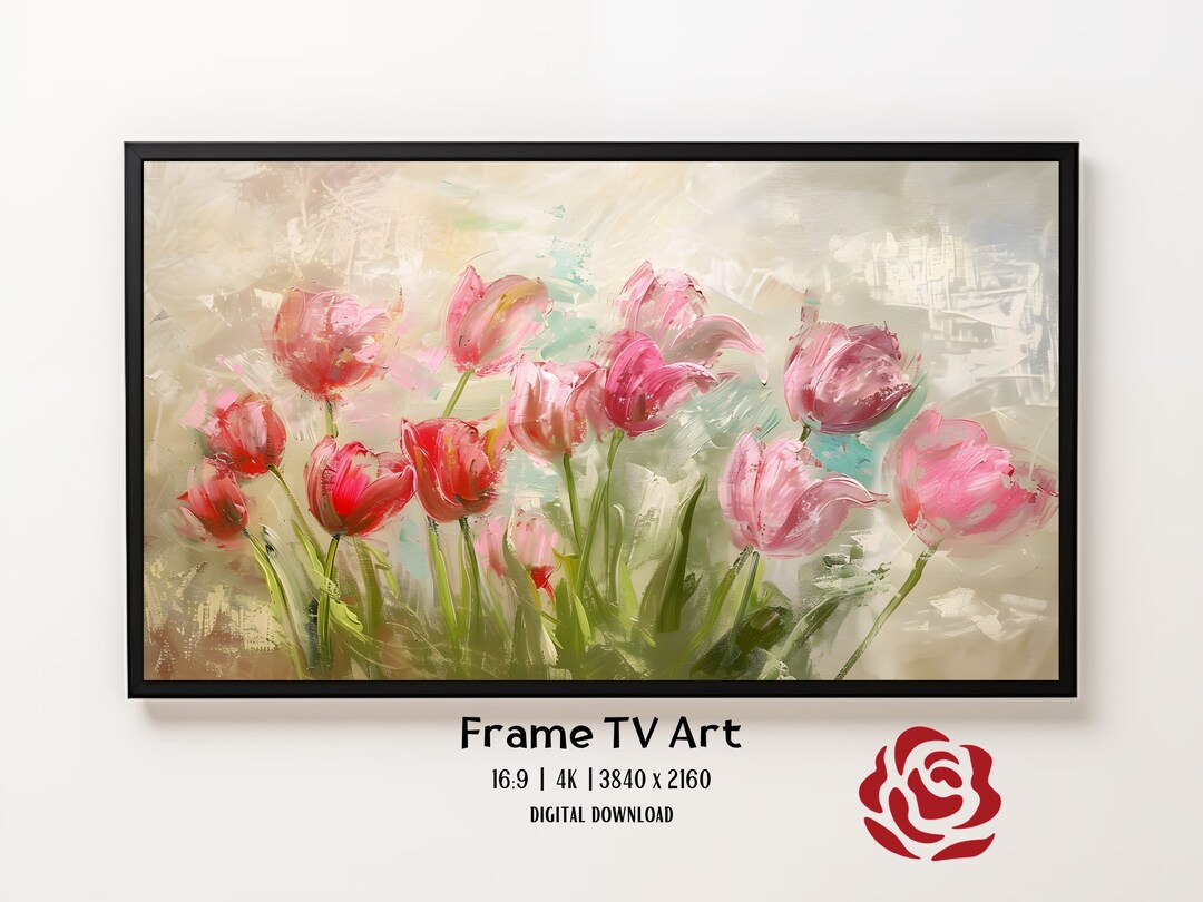 Spring Tulips Frame TV Art, Moody Vintage Floral Oil Painting, Neutral ...
