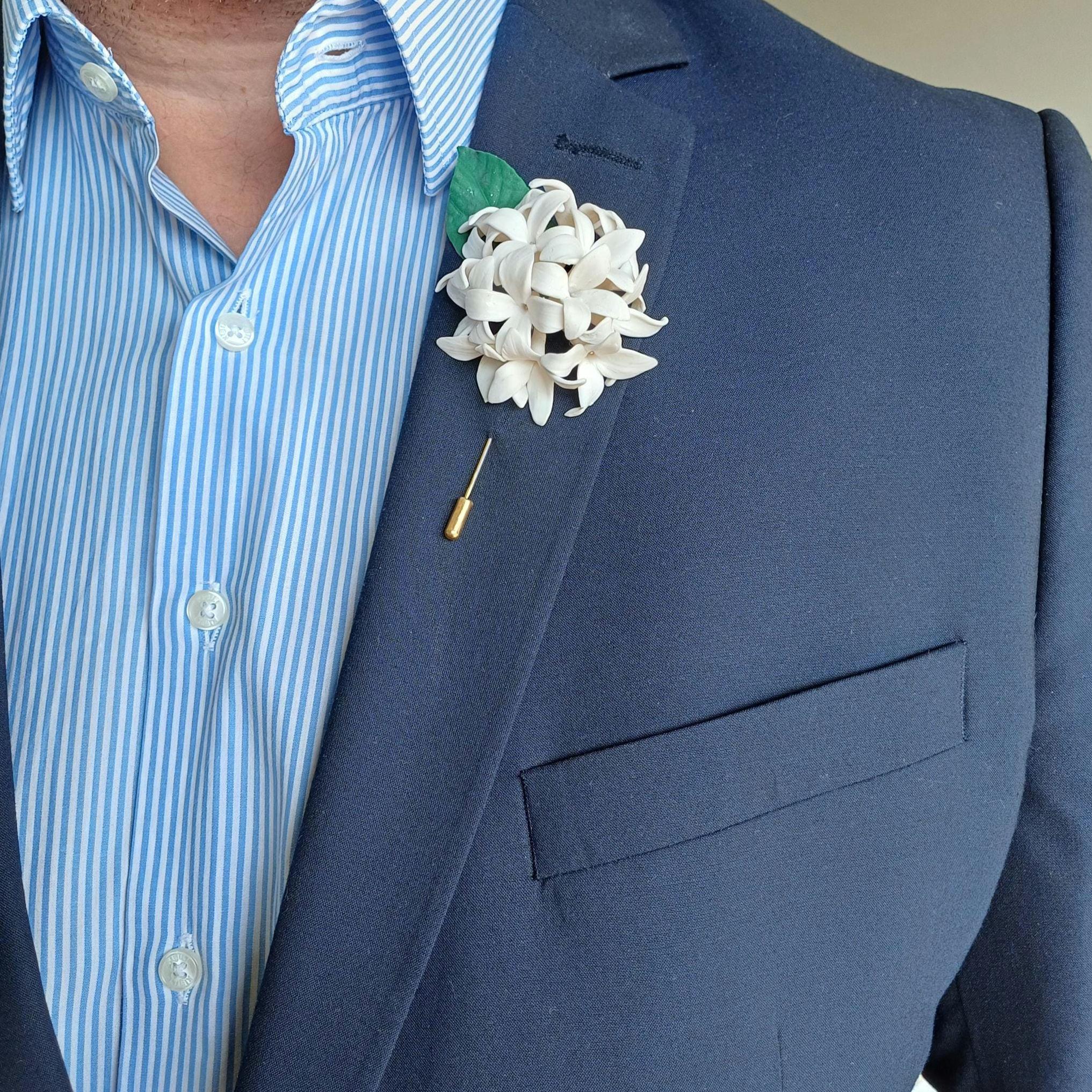 Handmade Jasmine Boutonniere: Polymer Clay Flower Lapel Pin - Etsy