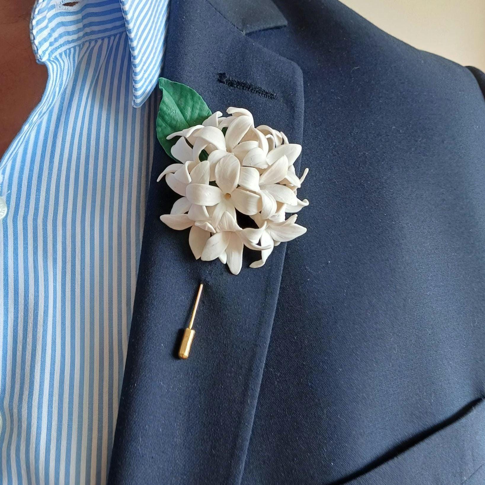 Handmade Jasmine Boutonniere: Polymer Clay Flower Lapel Pin - Etsy