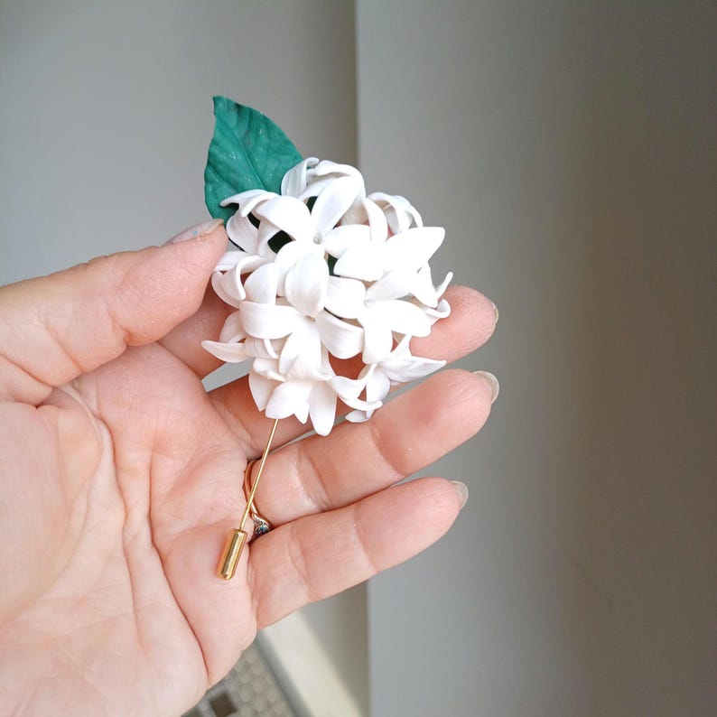 Handmade Jasmine Boutonniere: Polymer Clay Flower Lapel Pin - Etsy