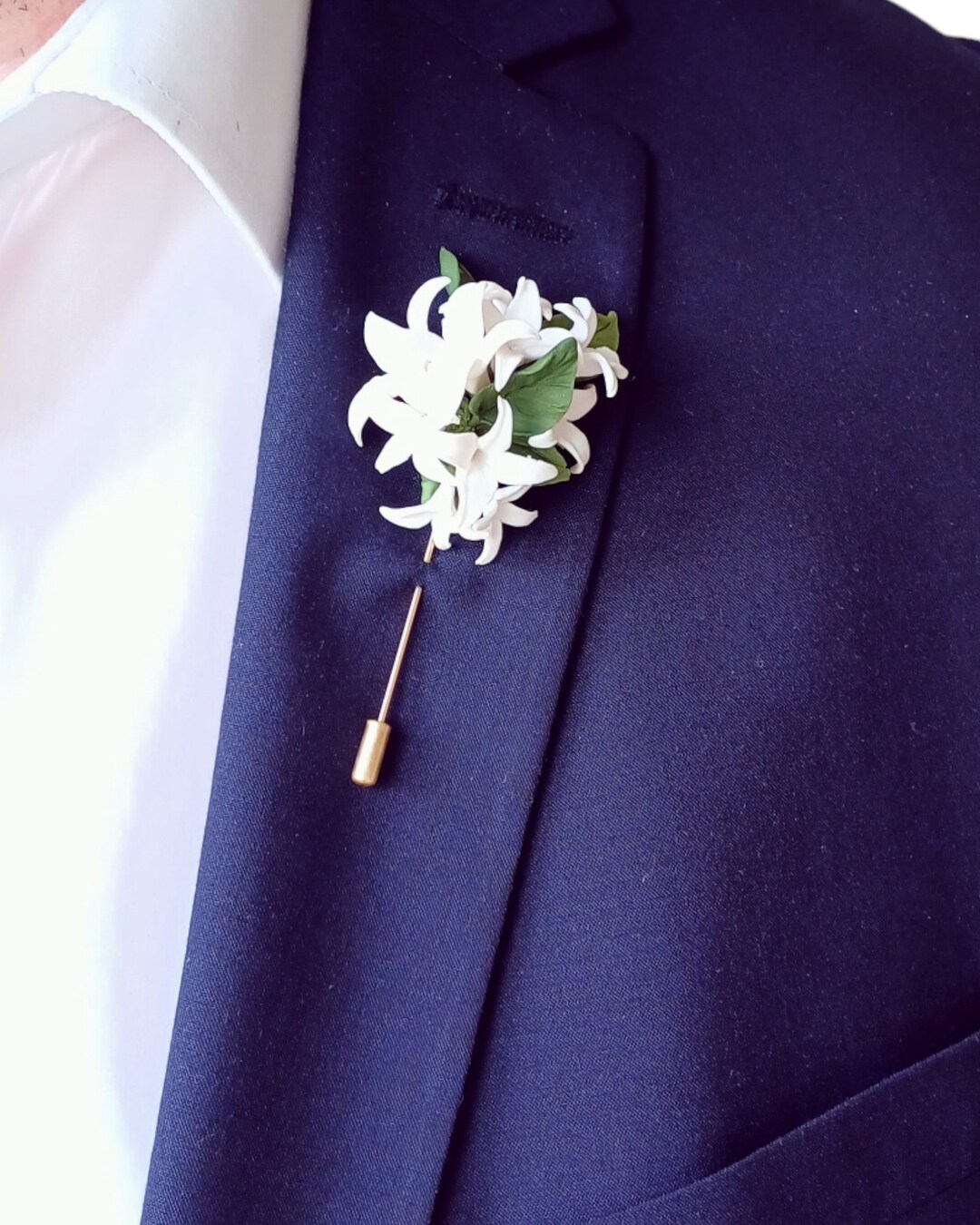 JASMINE FLOWER PIN, Flower Lapel Pin, Flower Boutonniere, Polymer Clay ...
