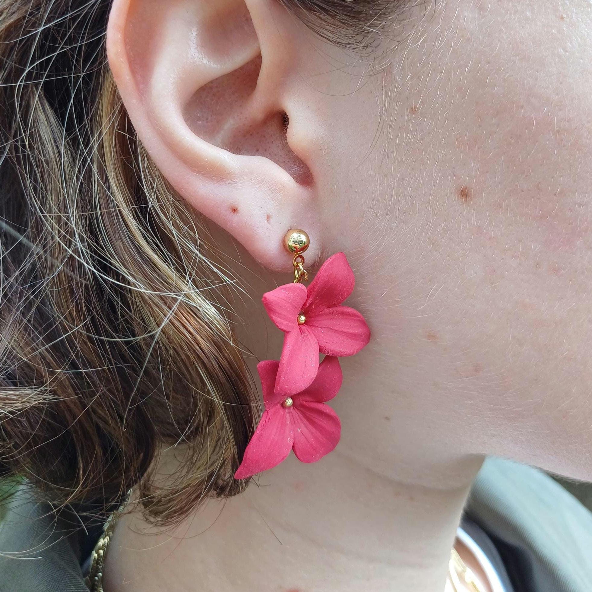 Red Jasmine Flower Earrings: Handmade Polymer Clay Dangles - Etsy UK