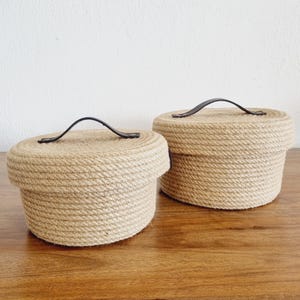 2 Pcs Jute Storage Wicker Basket With Lid, Leather Handle, Jute Basket ...