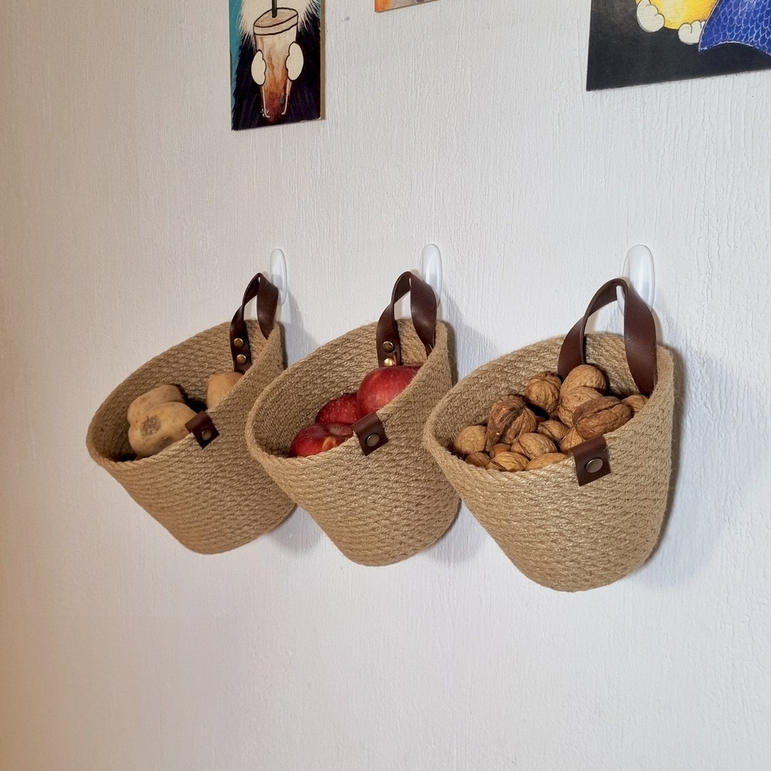 Jute Wall Hanging Basket, Storage Hanging Basket, Bathroom Hanging ...
