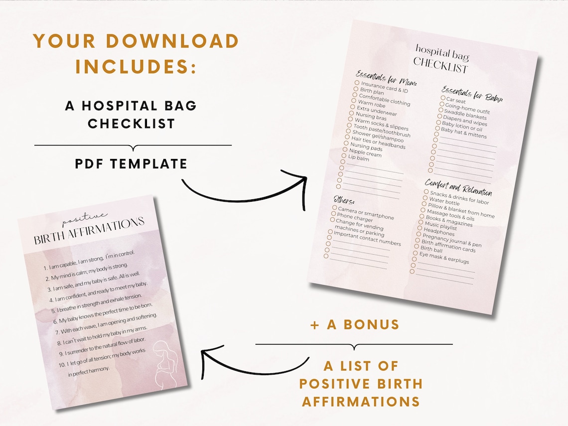 Hospital Bag Checklist | Printable Hospital Bag List | Pregnancy ...