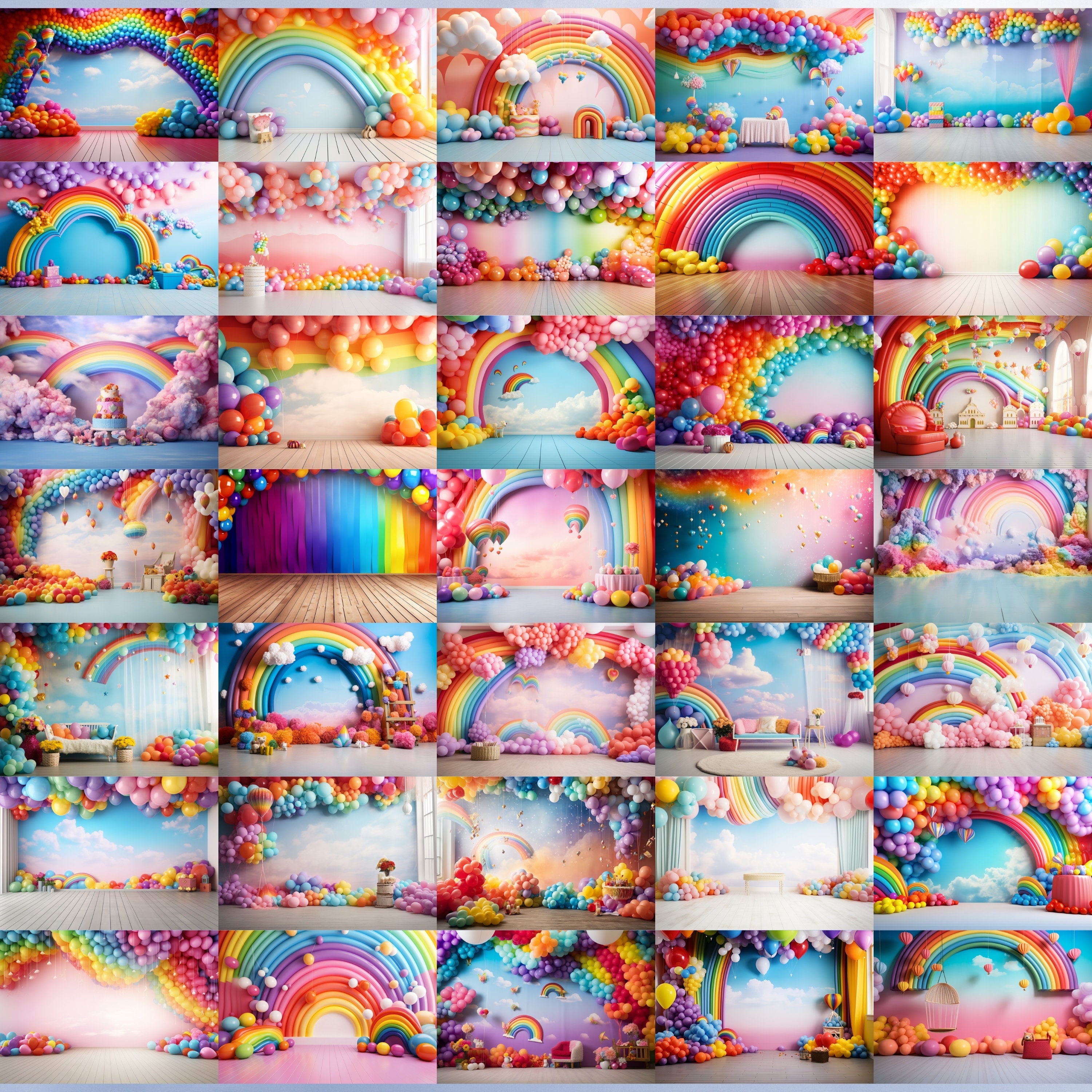135 Rainbow Dream Photography Backdrop Birthday Backdrops Balloons Cake Smash Backdrop Rainbow ...