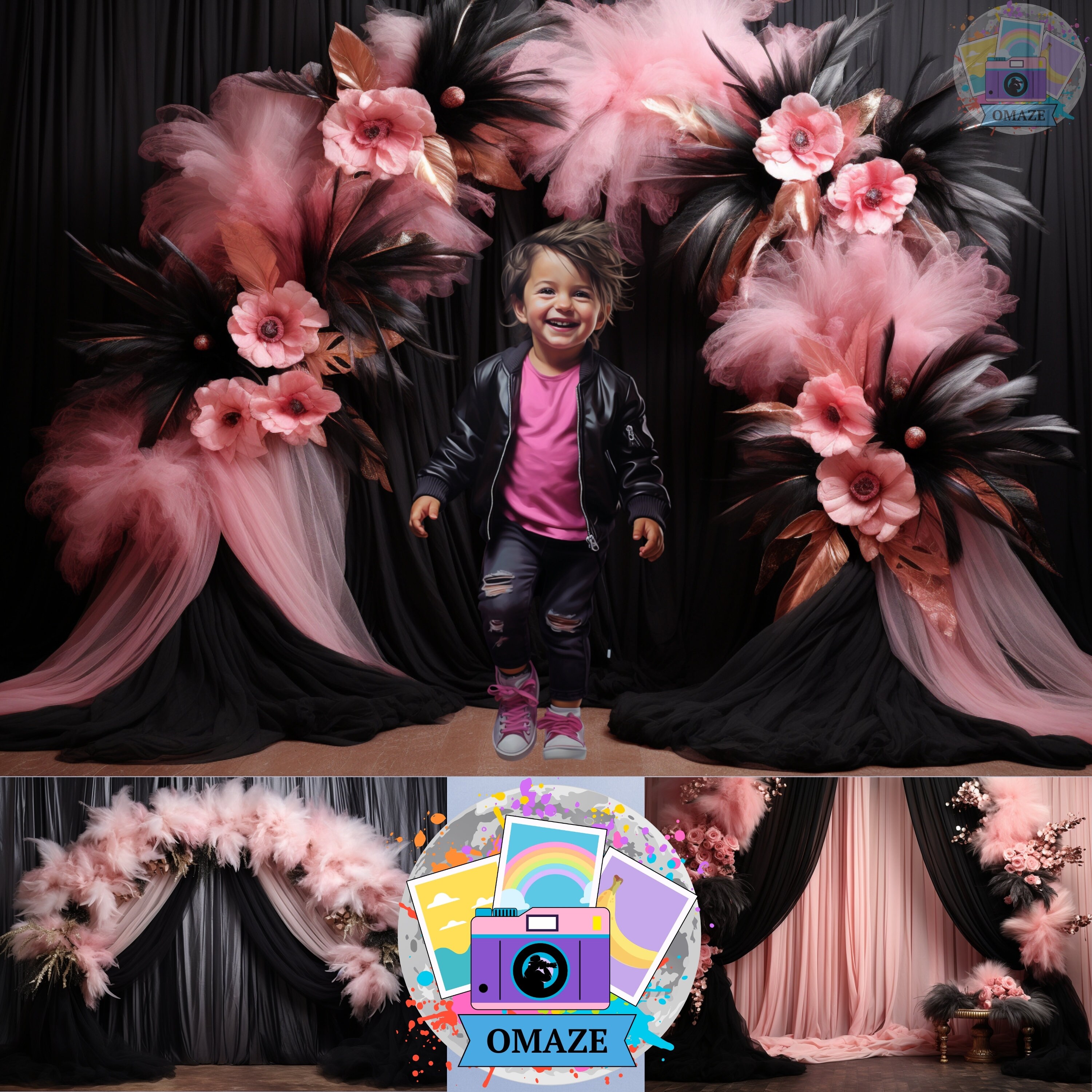 40 Elegant Pink & Black Digital Photography Backdrop Maternity Backdrop ...