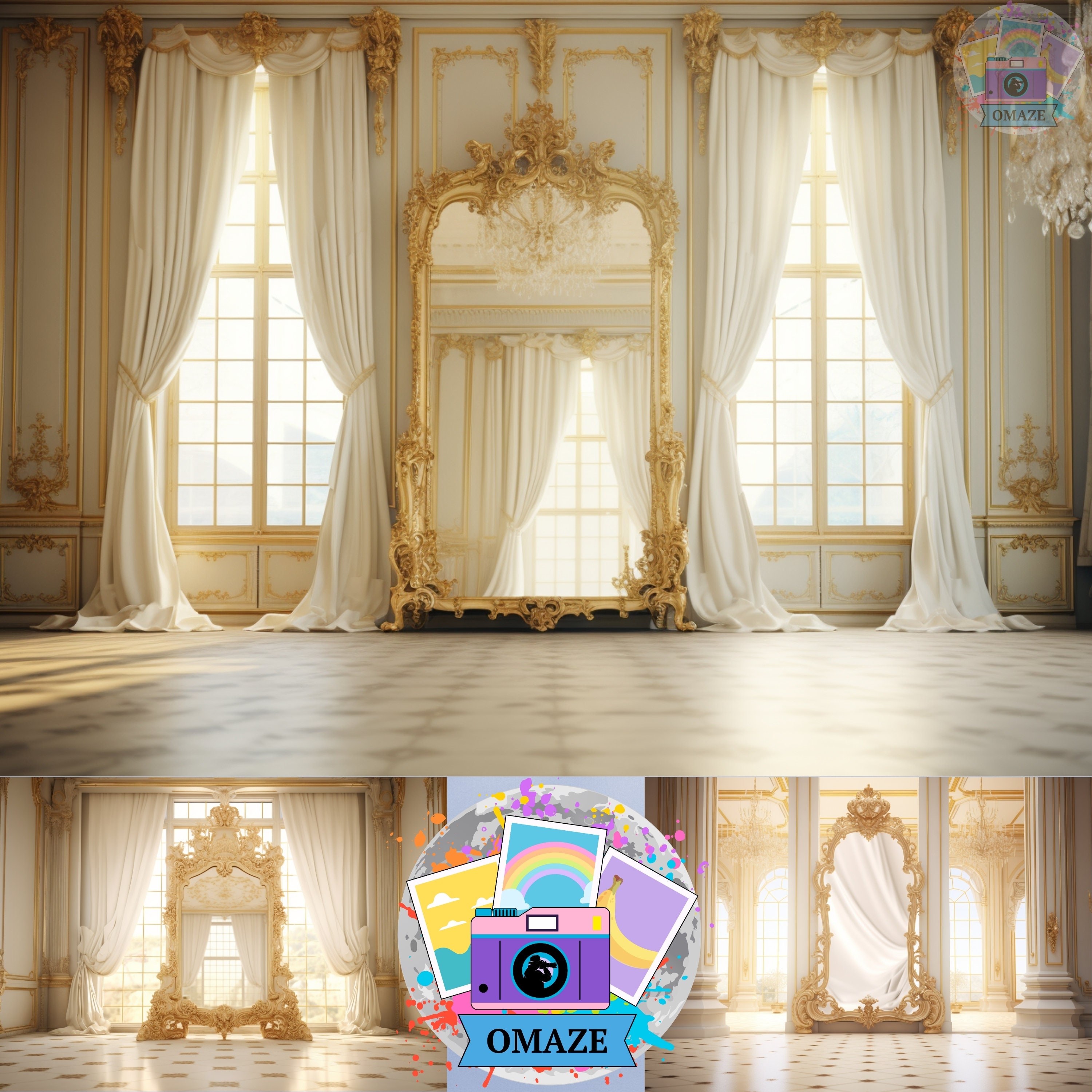 50 Light Mirror Room Bundle Set Digital Backdrops, Maternity Backdrop ...