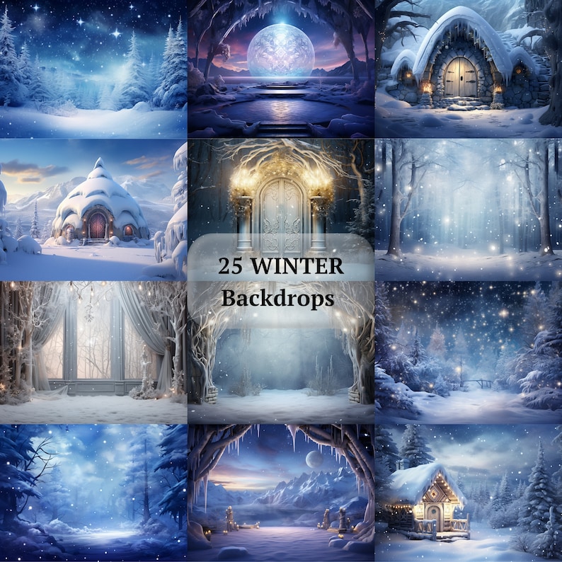 25 Winter Digital Backdrops, Christmas Snow Backdrop, Digital ...