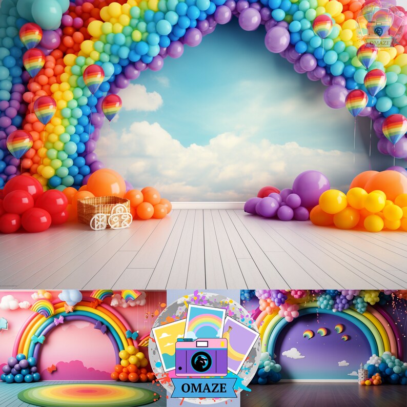 135 Rainbow Dream Photography Backdrop Birthday Backdrops Balloons Cake Smash Backdrop Rainbow ...