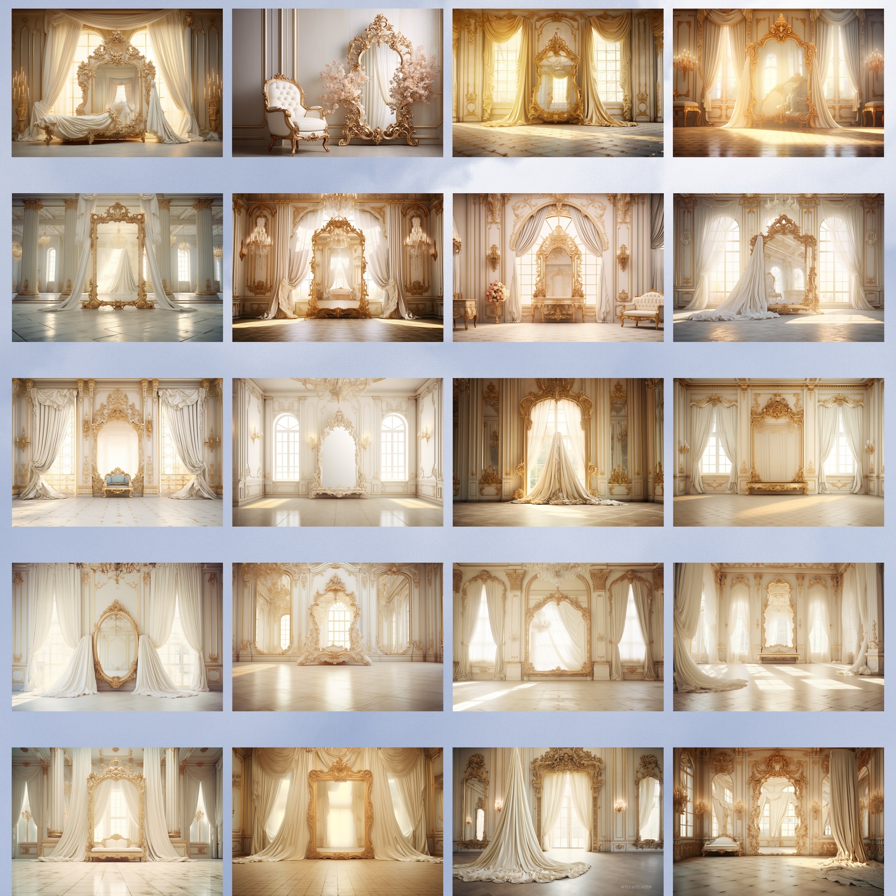 50 Light Mirror Room Bundle Set Digital Backdrops, Maternity Backdrop ...