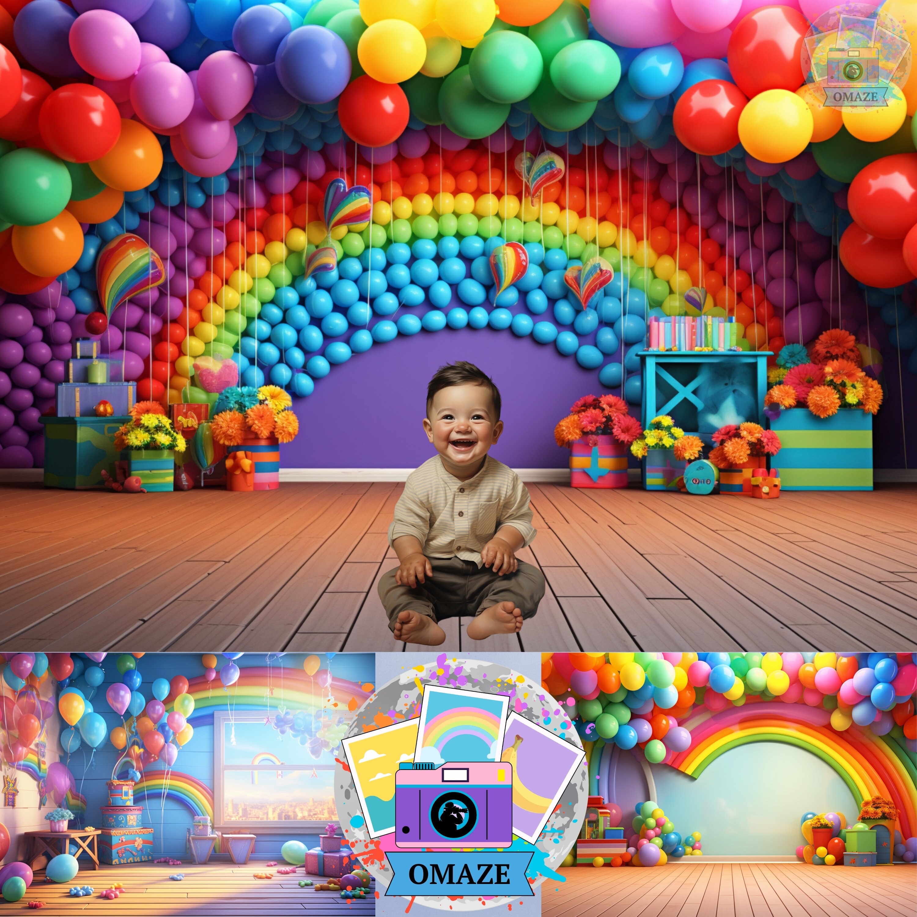 135 Rainbow Dream Photography Backdrop Birthday Backdrops Balloons Cake Smash Backdrop Rainbow ...