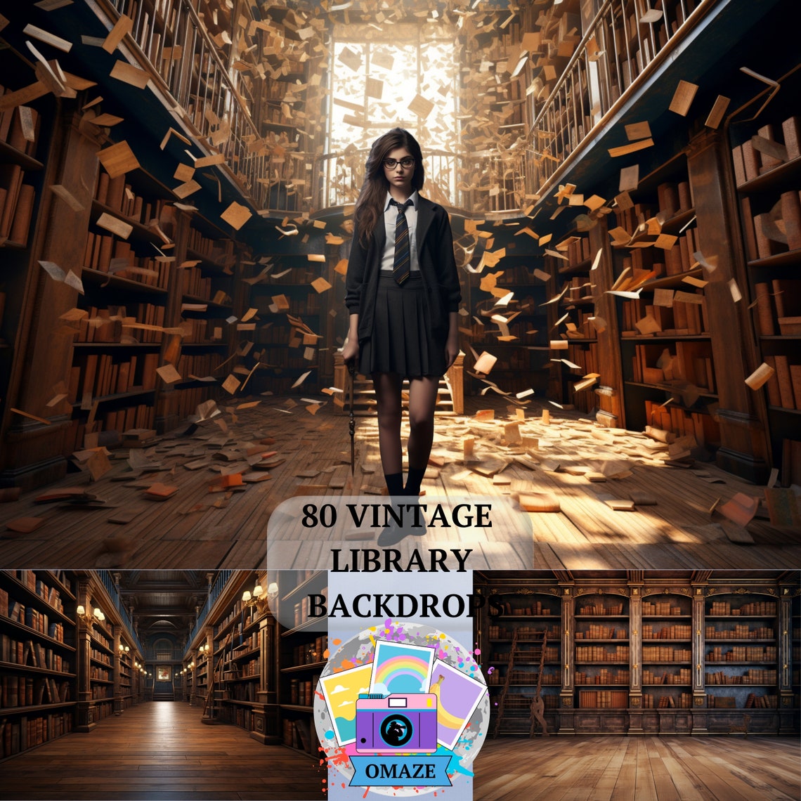80 Vintage Library Backdrop Set, Vintage Library, Digital Background ...