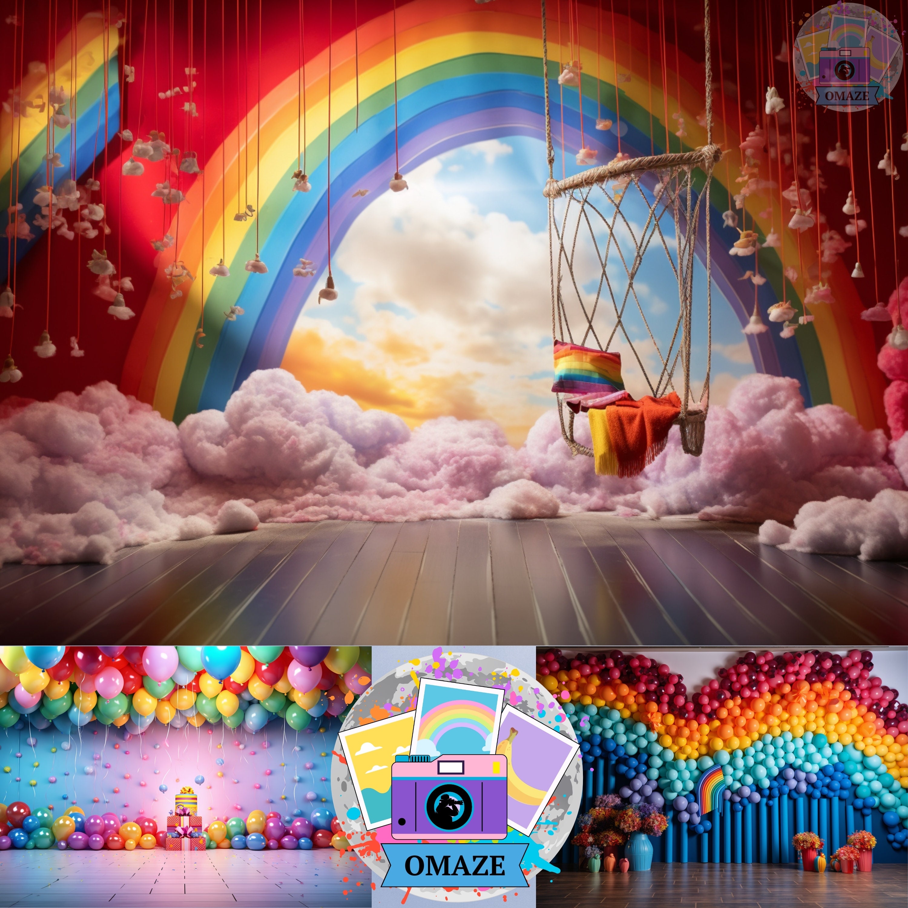 135 Rainbow Dream Photography Backdrop Birthday Backdrops Balloons Cake Smash Backdrop Rainbow ...