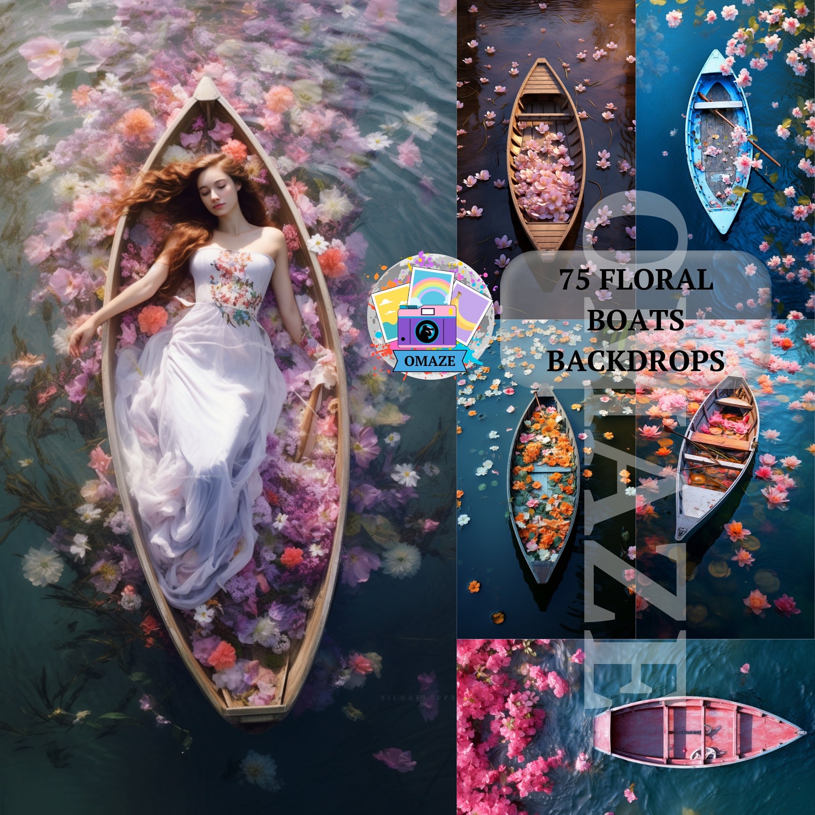 75 Floral Seas Boats Set Digital Backdrops, Maternity Backdrop Overlays ...