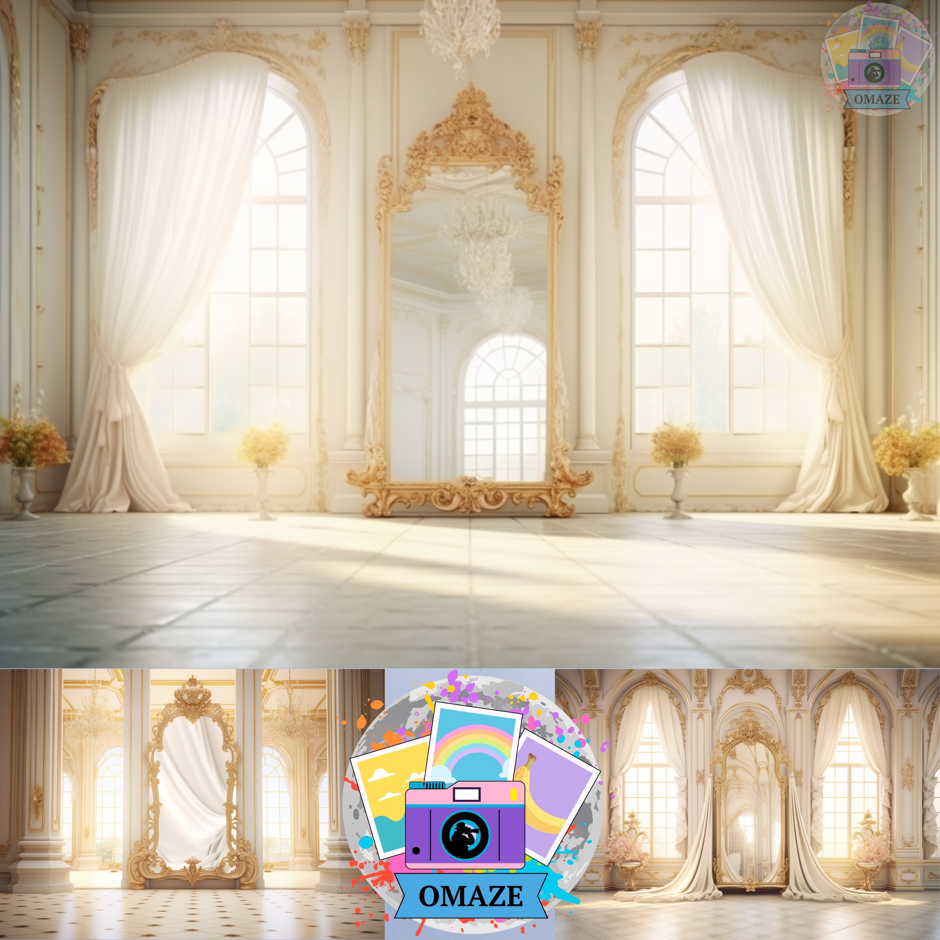 50 Light Mirror Room Bundle Set Digital Backdrops, Maternity Backdrop ...