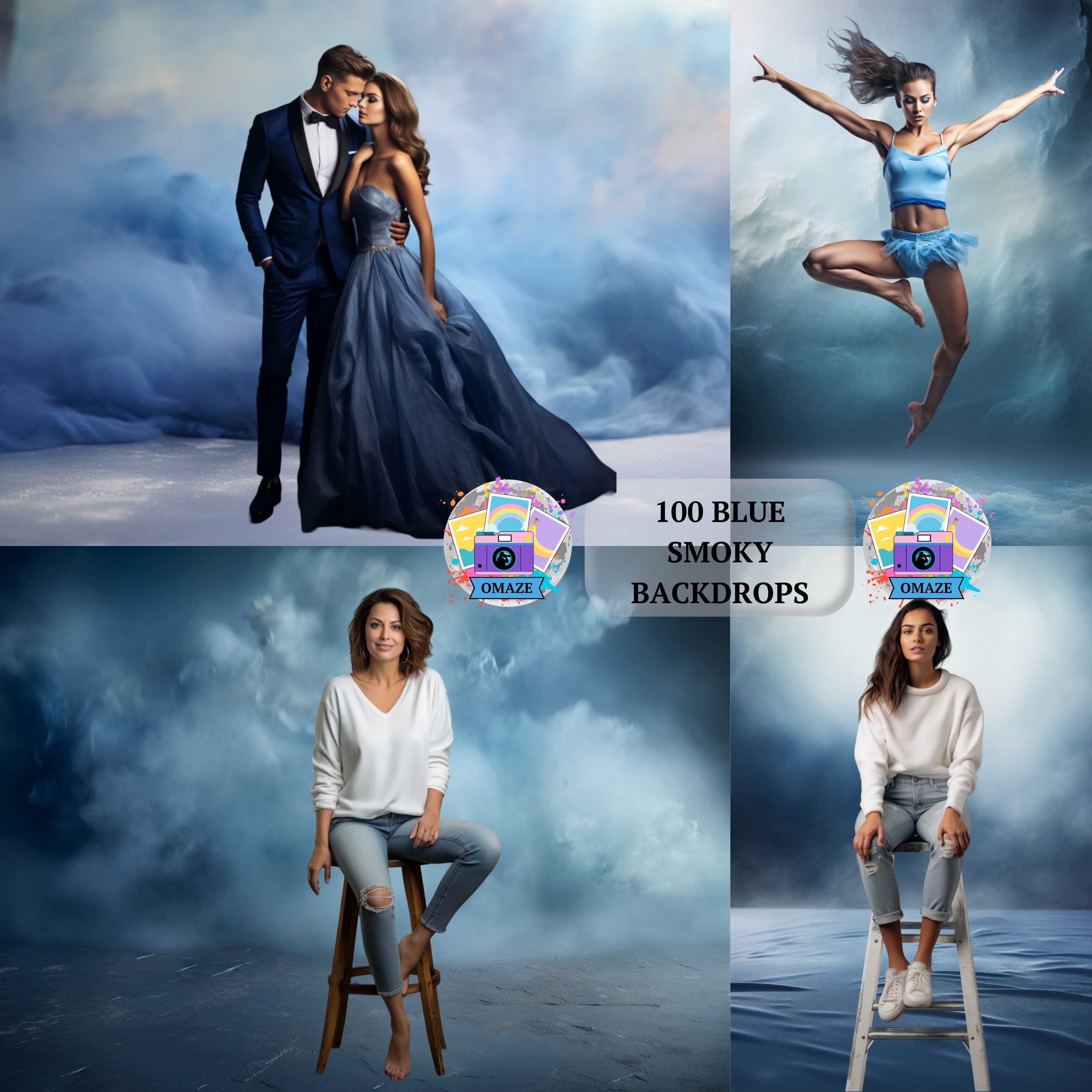 100 Blue Old Master Digital Backdrops Studio Blue Smoky Portrait ...