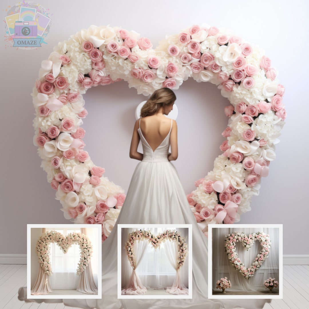 60 Wedding Floral Heart Photography Backdrop Boho Digital Background ...