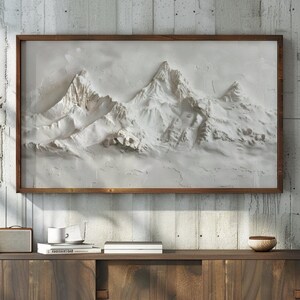 Frame TV Art | Abstract Plaster Art Textured Mountain | White Wall ...