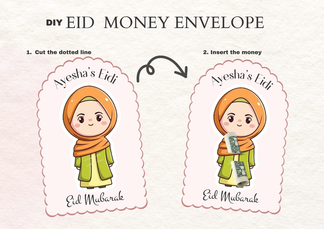 Personalized Eid Mubarak Money Card Eidi Holder Card Eid Money Envelope ...