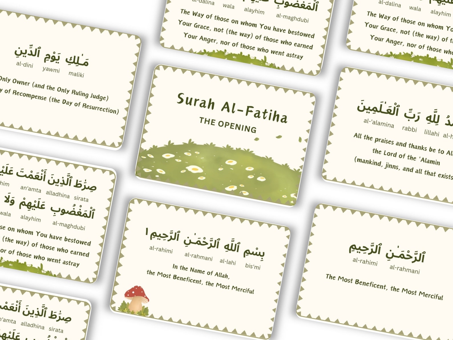 Surah Al-fatiha Flash Cards Islamic Cards Kids Prayer Cards for Muslim ...