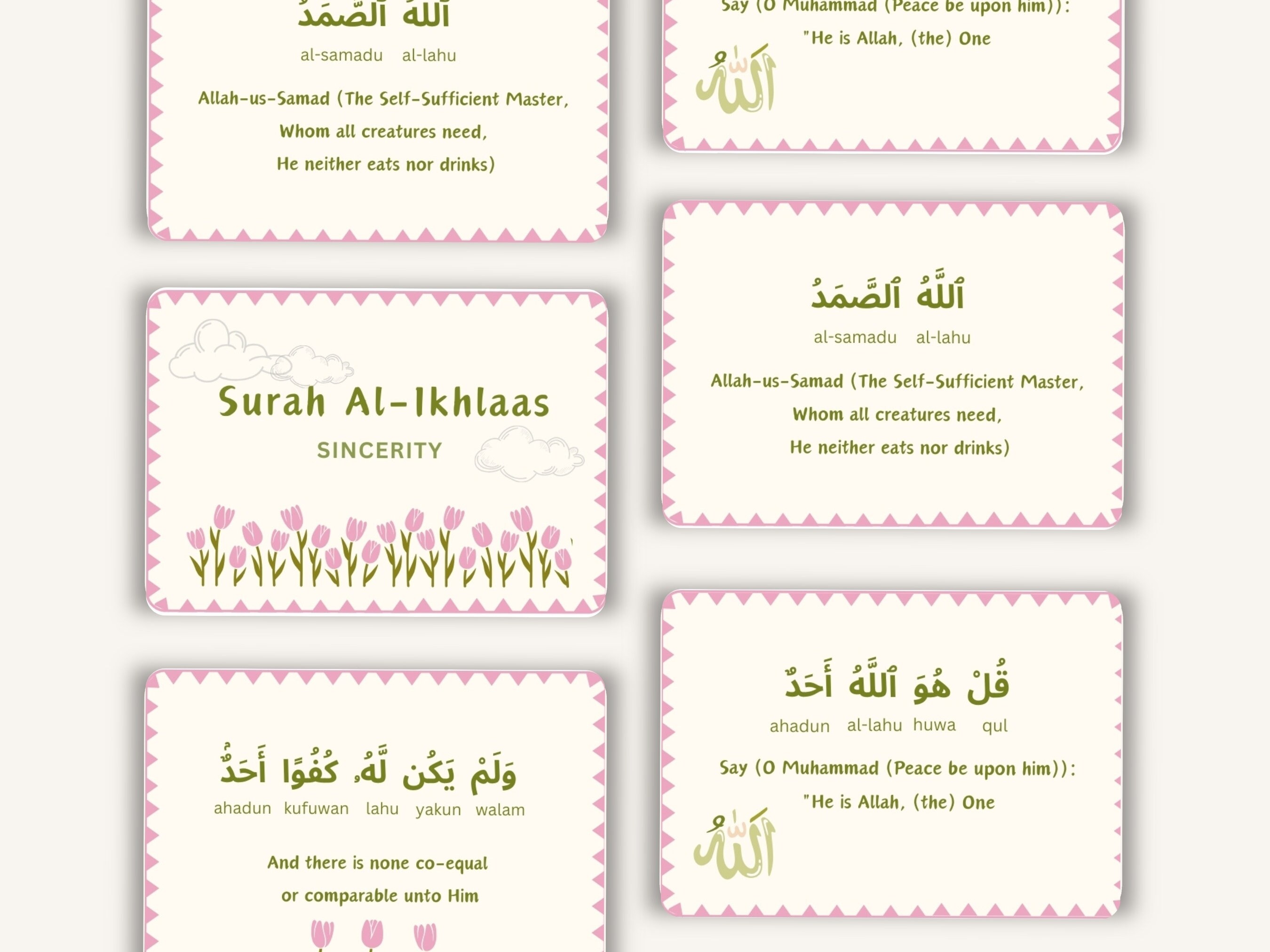 Surah Al-ikhlas Flash Cards Islamic Cards Kids Prayer Cards for Muslim ...