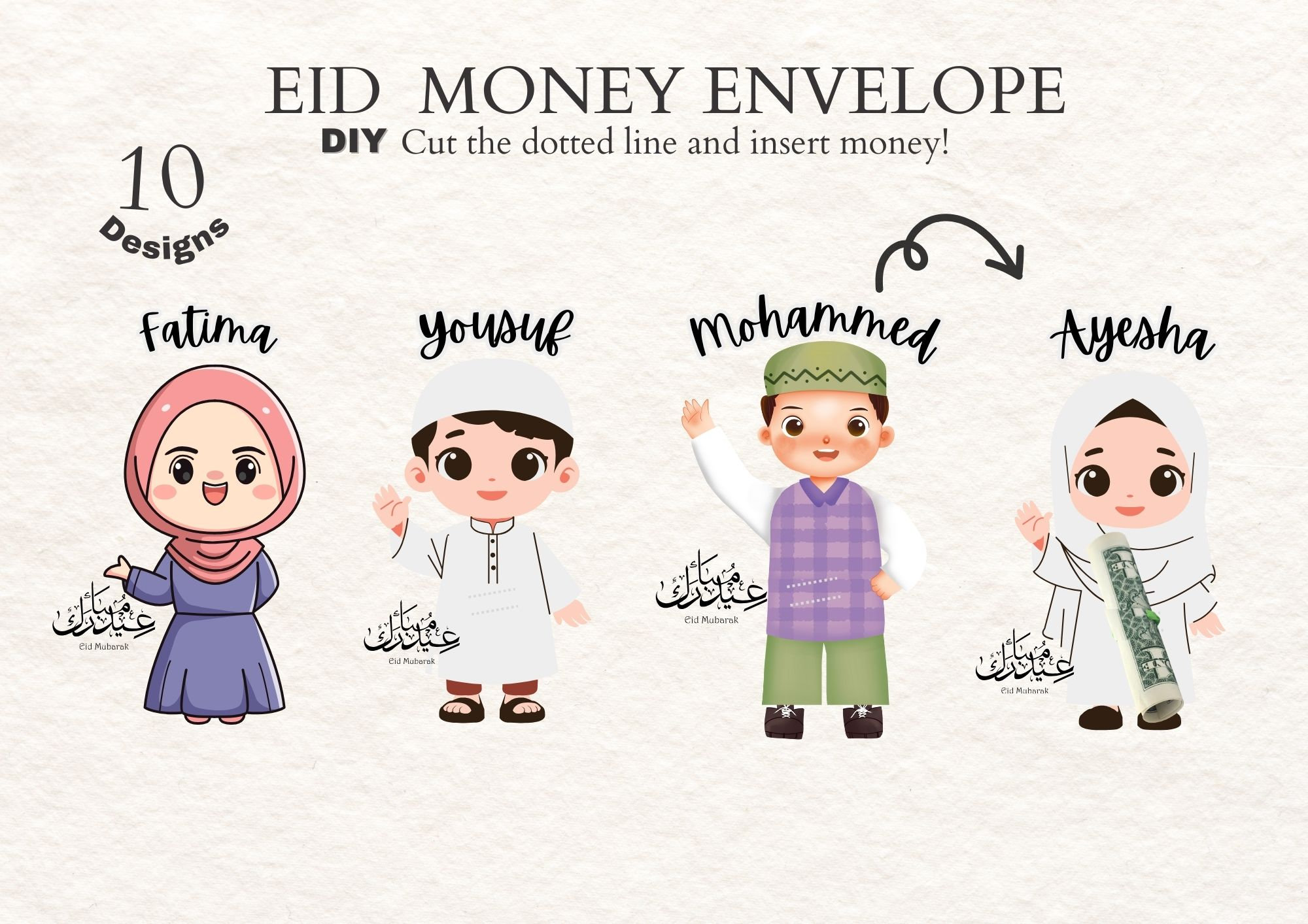 Editable Eid Mubarak Cards Eidi Holder Card Eid Money Envelope Cards ...