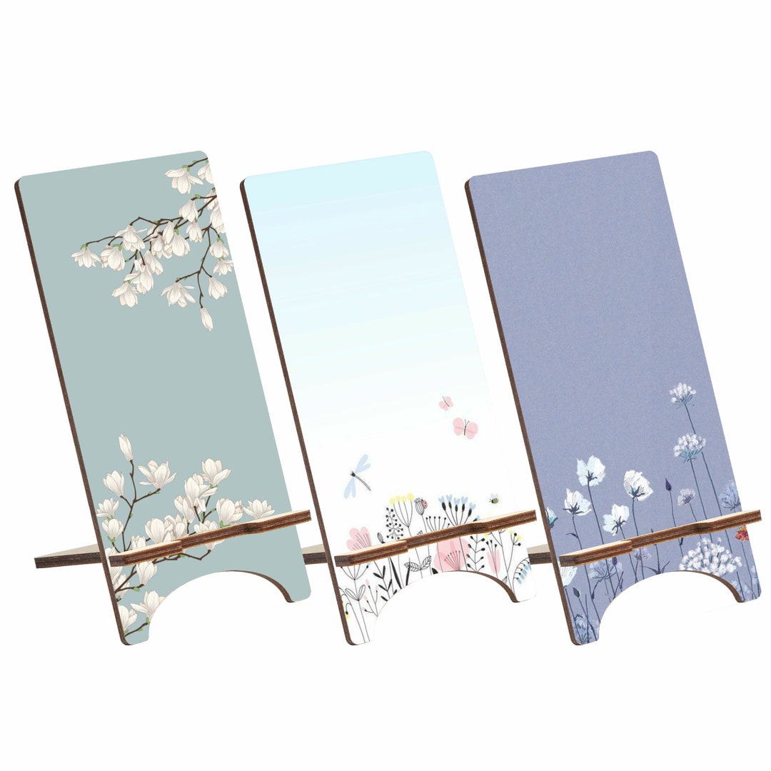 Floral Wood Phone Stand, Spring Aesthetic Holder, Gift, Docking Station for iPhone 15 14 13 ...