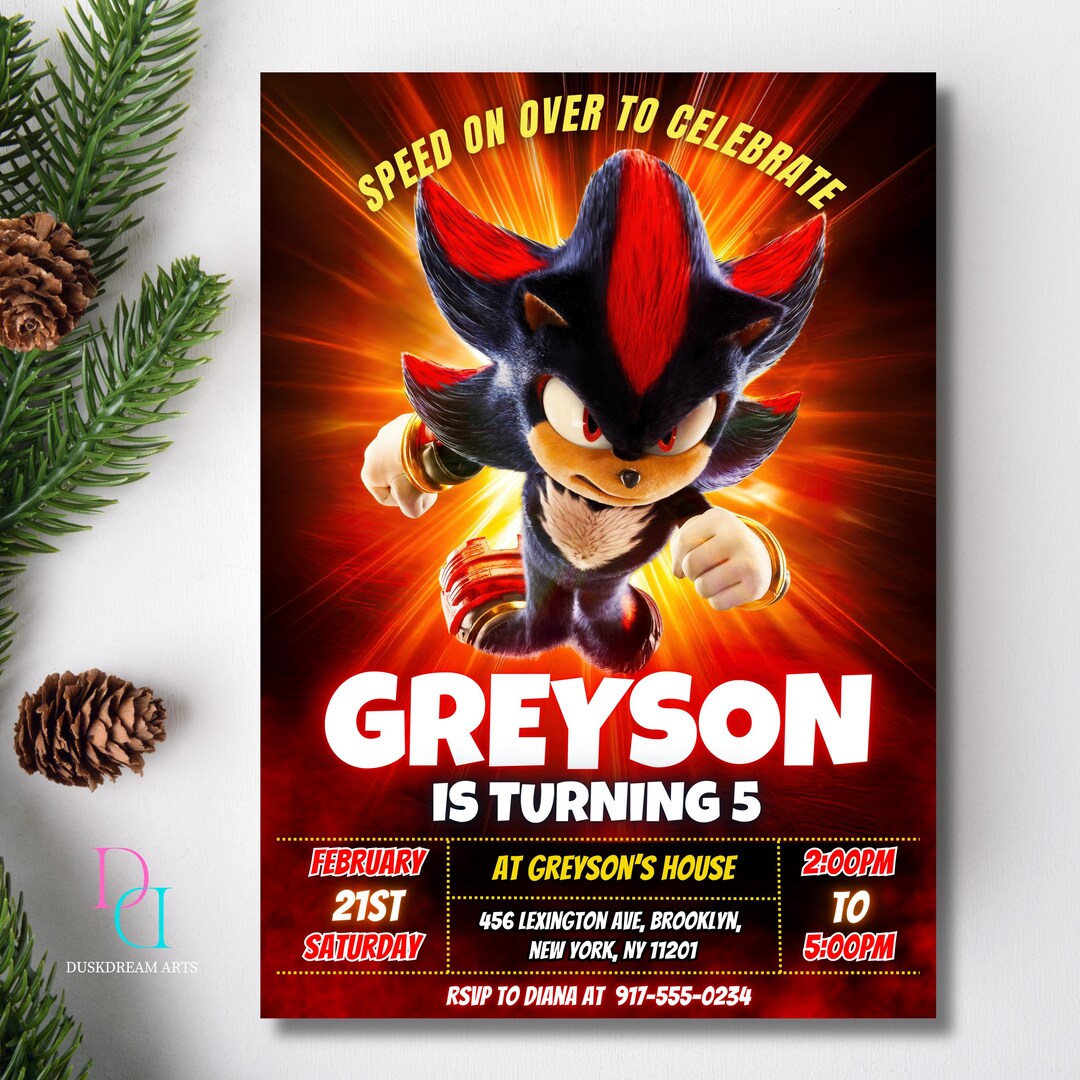 Editable Shadow the Hedgehog Birthday Invitation, Shadow Birthday ...