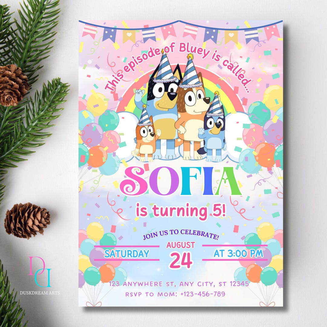 Editable Bluey Birthday Invitation, Bluey Birthday Party Invitation ...