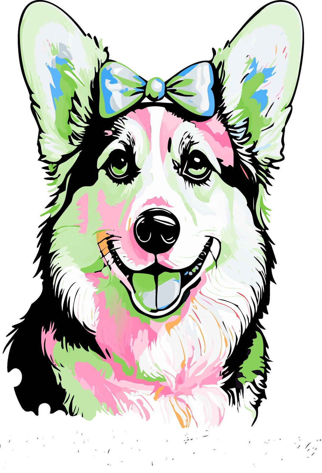 Neon Corgi Digital Artwork - Etsy