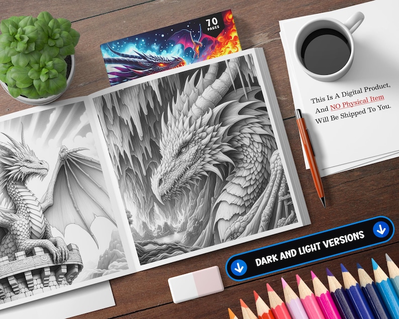 70 Majestic Dragon Coloring Book, Grayscale Coloring, Coloring Sheets ...